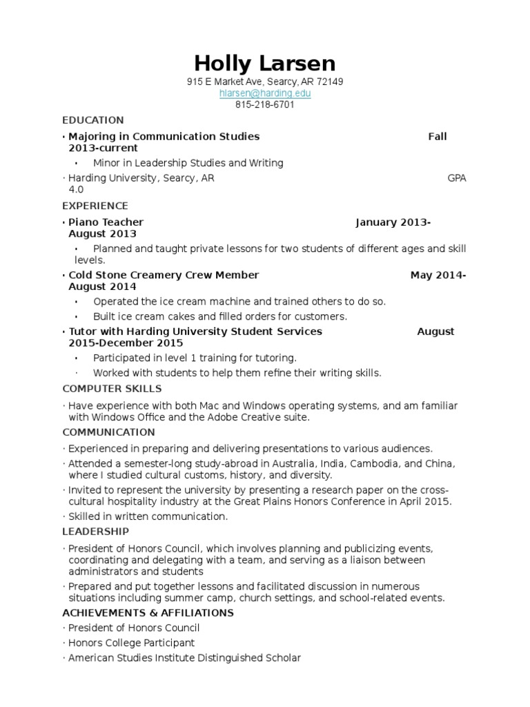 Holly Larsen - Communication Studies Resume | PDF | Art