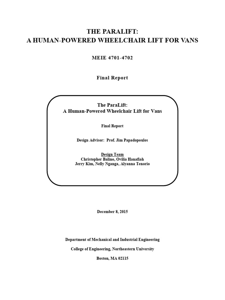 Wheelchair Lift Final Report | PDF | Elevator | Wheelchair