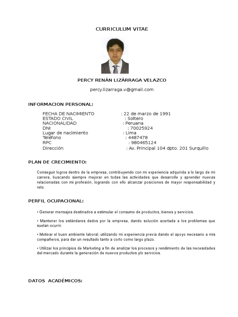 Curriculum Vitae Percy | PDF | Marketing | Perú
