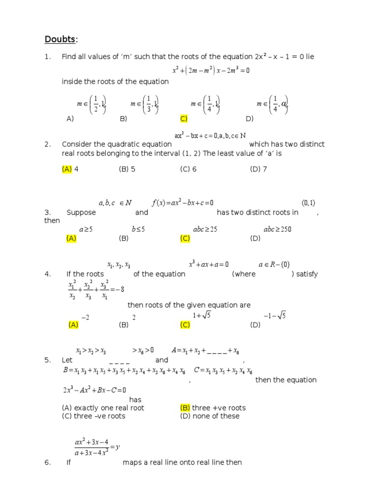 Quadratic Equations and Root Conditions | PDF