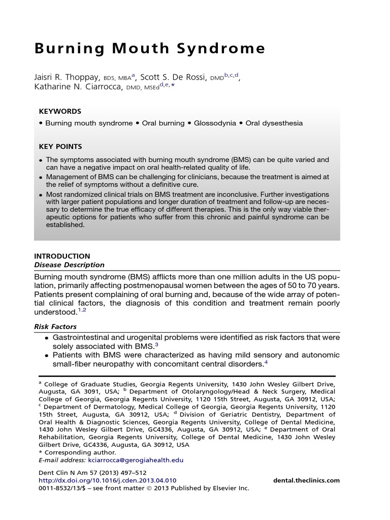 Burning Mouth Syndrome | Medical Specialties | Clinical Medicine