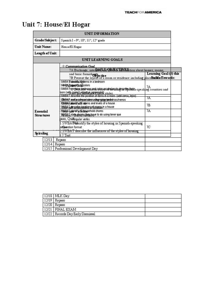 Spanish I Unit 7: House Vocabulary | PDF | Spanish Language | Language ...