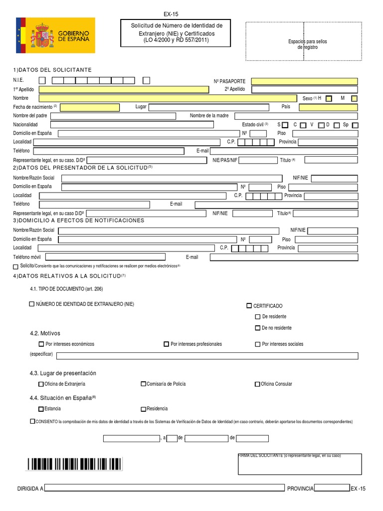 Formulario Solicitud NIE (Ex-15) | PDF | Science | Tecnología (general)