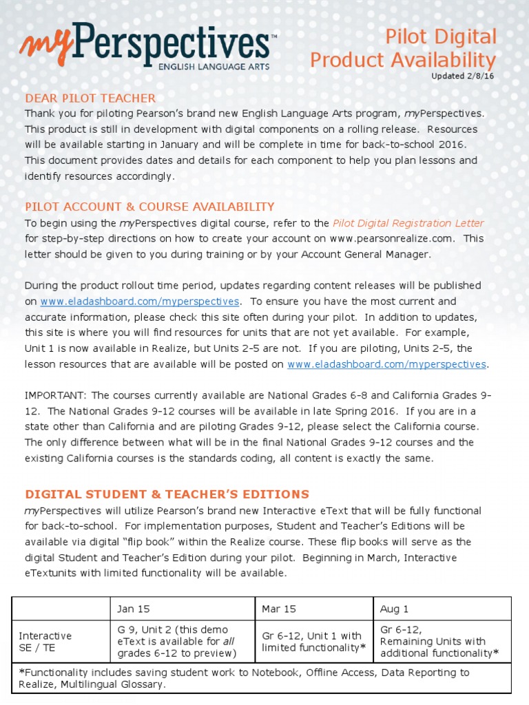 myPerspectives Grade 6 Pilot Overview | PDF | Software | Communication
