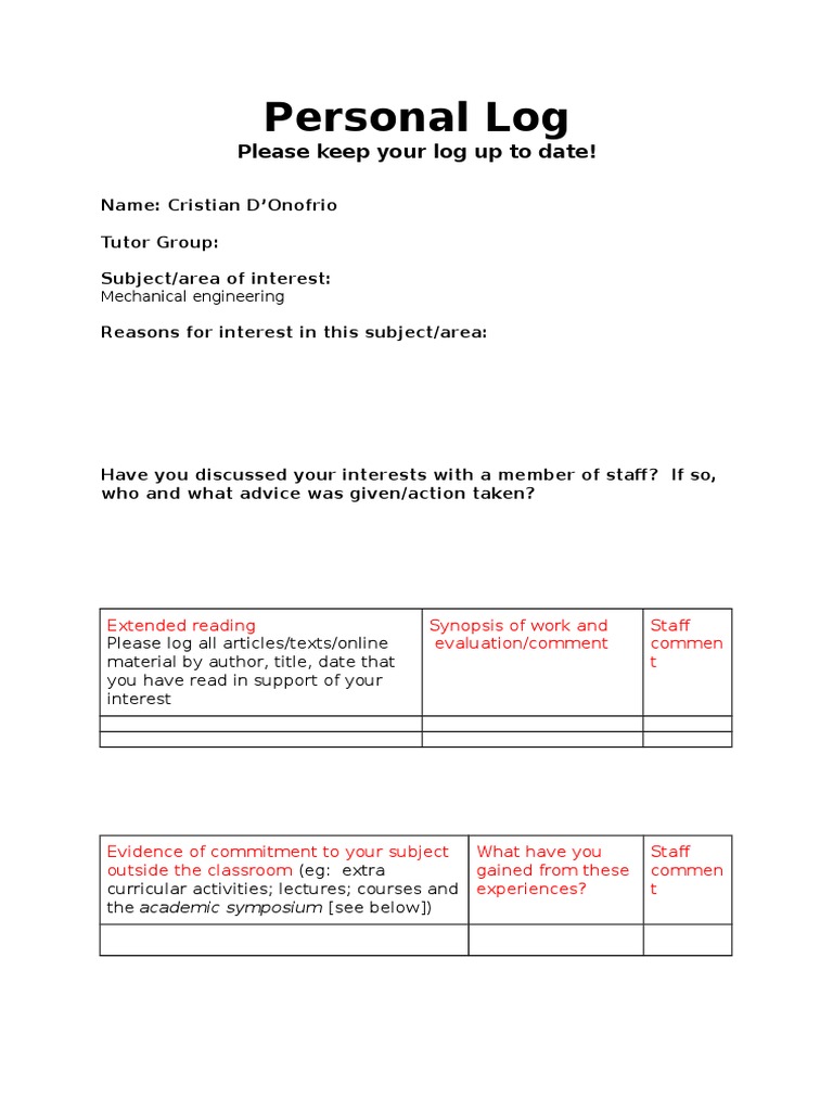 Mechanical Engineering Academic Log | PDF