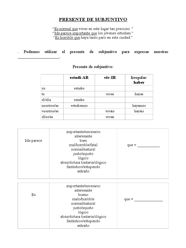 Presente de Subjuntivo Opiniones | PDF