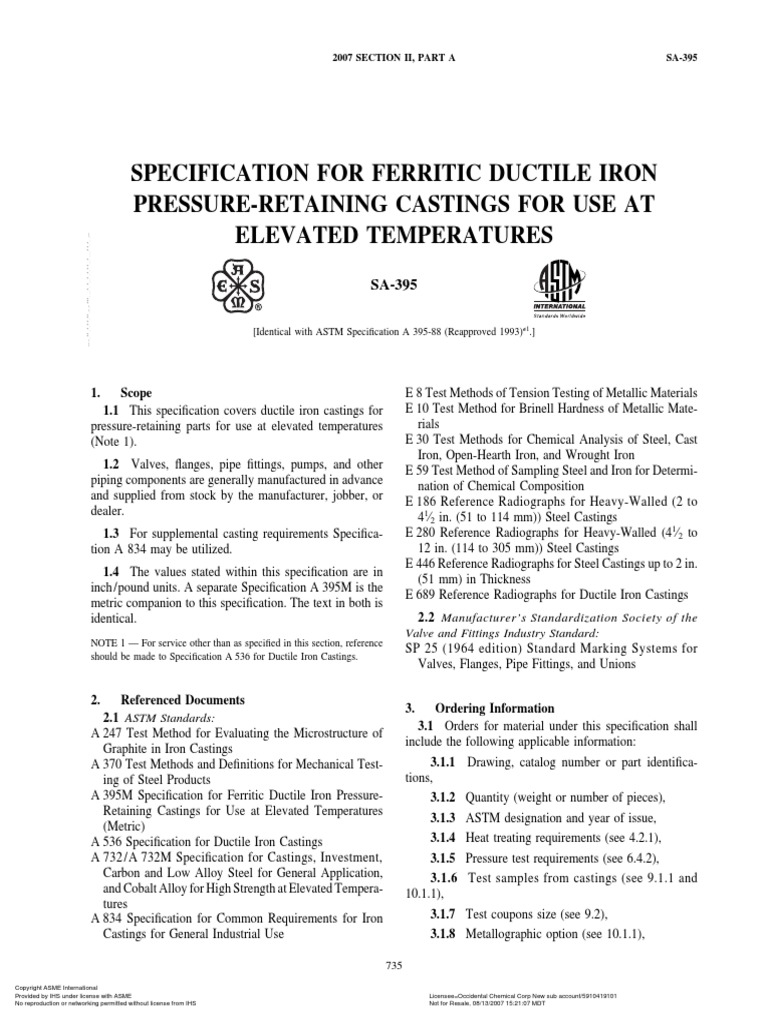 Asme Section II A Sa-395 | PDF | Casting (Metalworking) | Pipe (Fluid Conveyance)
