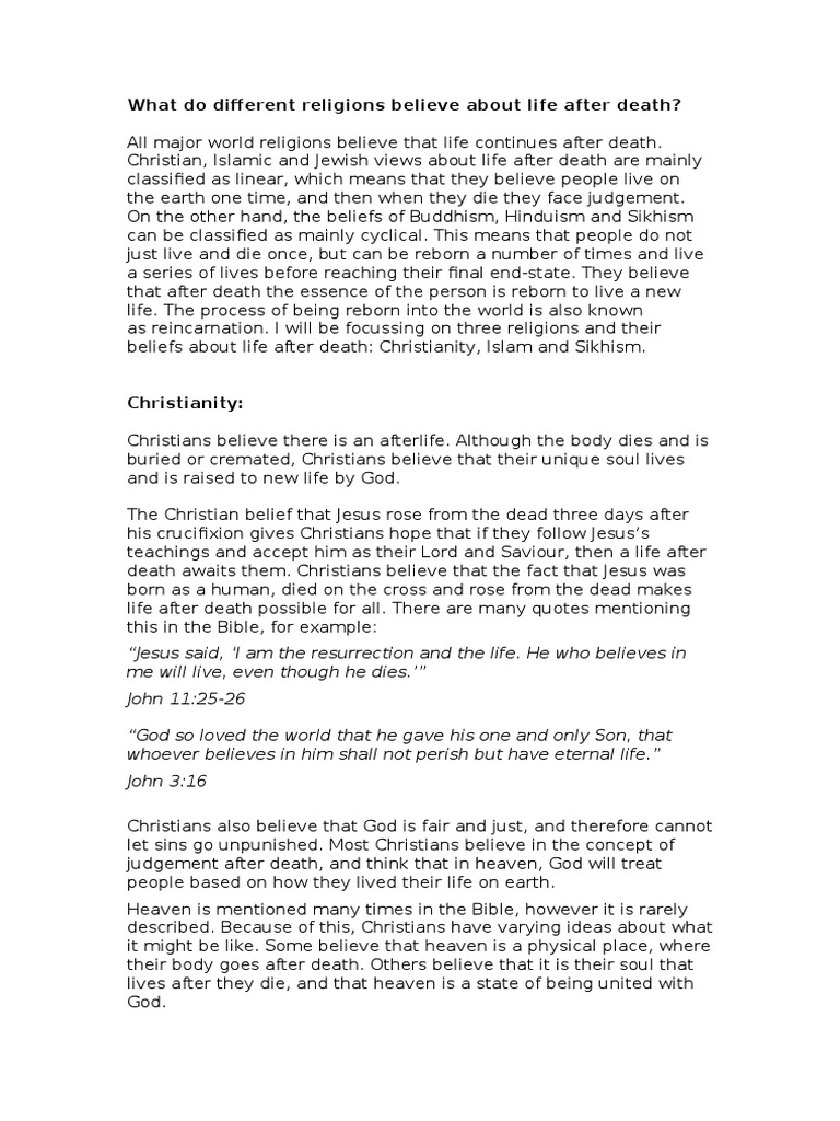 What Do Different Religions Believe About Life After Death? | PDF ...