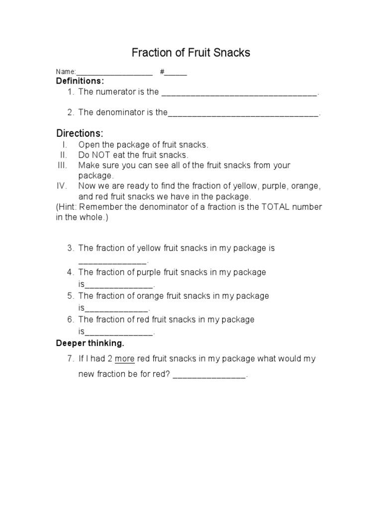 Calculating Fruit Snack Fractions | PDF