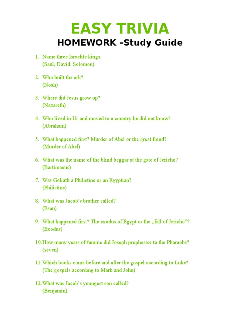 Easy Trivia: HOMEWORK - Study Guide | PDF