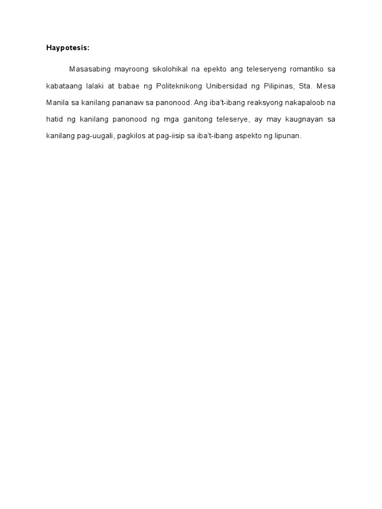 Haypotesis at Balangkas Teoritikal | PDF