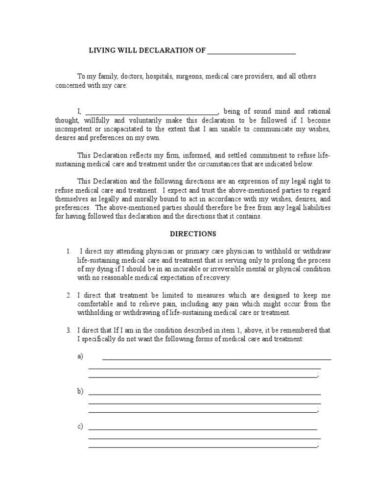 Living Will Declaration | Professional Ethics | Virtue