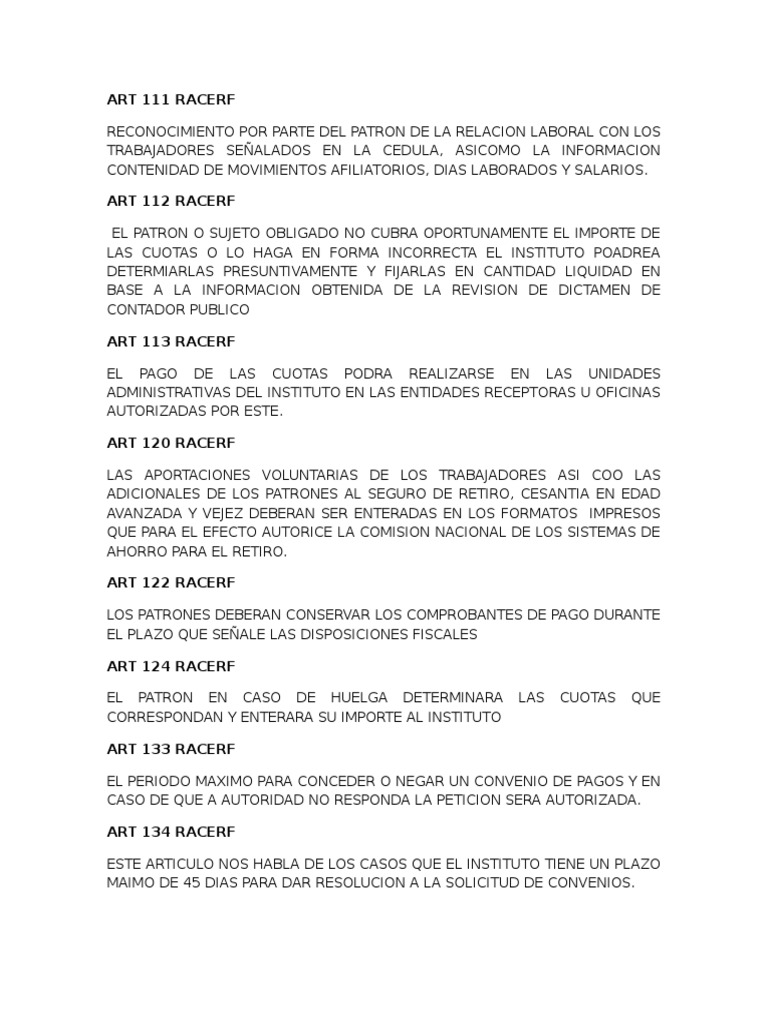 Artículos del RACERF y sus implicaciones | PDF