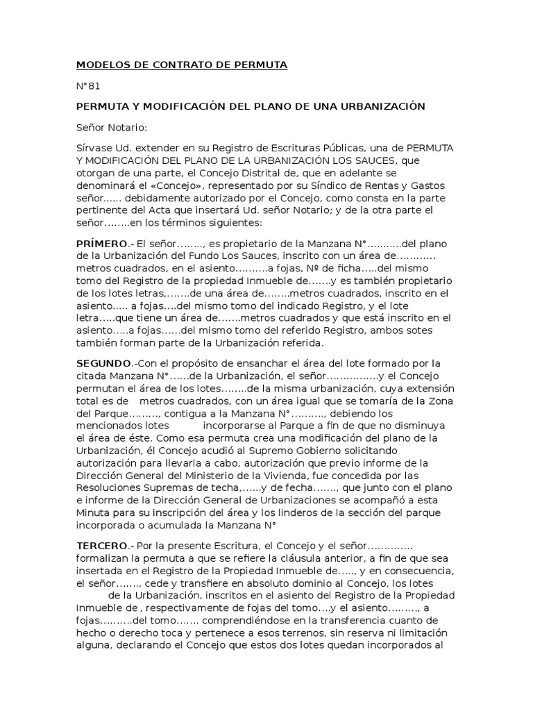 Modelos de Contrato de Permuta | Propiedad | Pagos