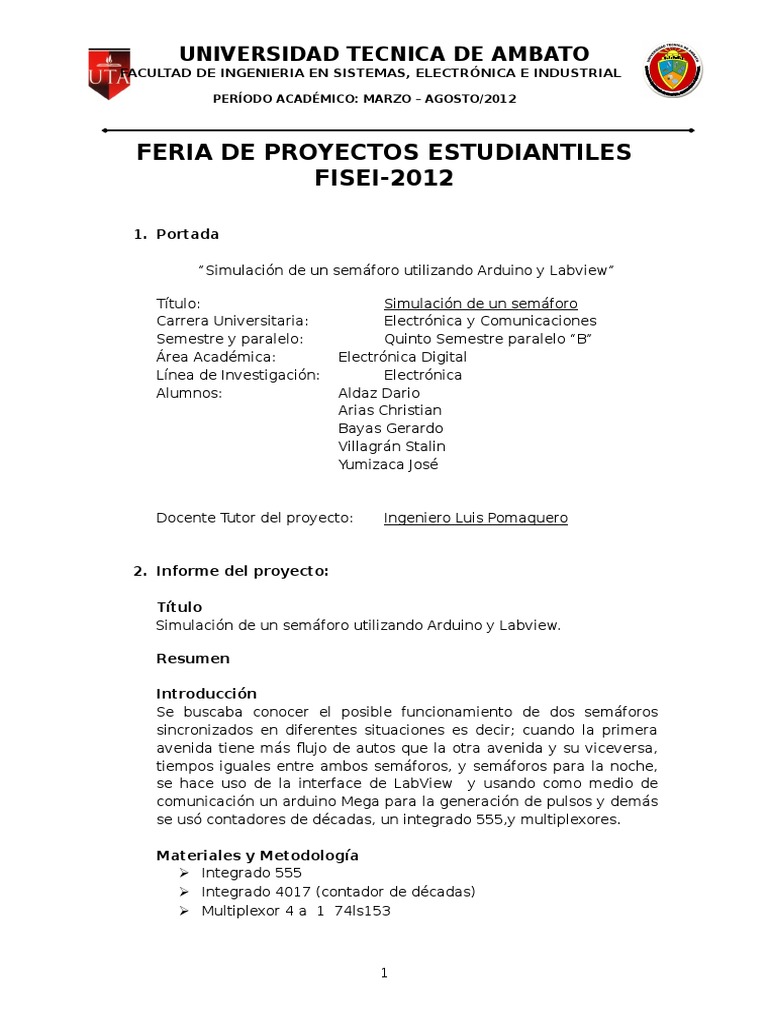 Informe Semafor1 | PDF | Semáforo | Arduino