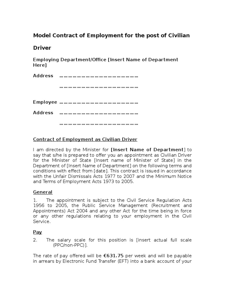 Contract of Employment Driver | Pension | Working Time