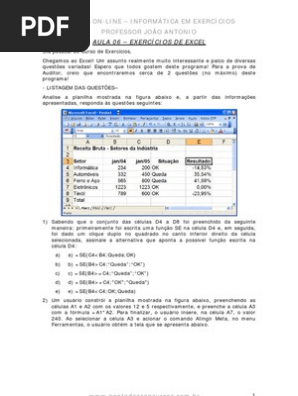 Excel Avancado Aula1 Exercicios Cpia Pdf Document Aula 1 | PDF