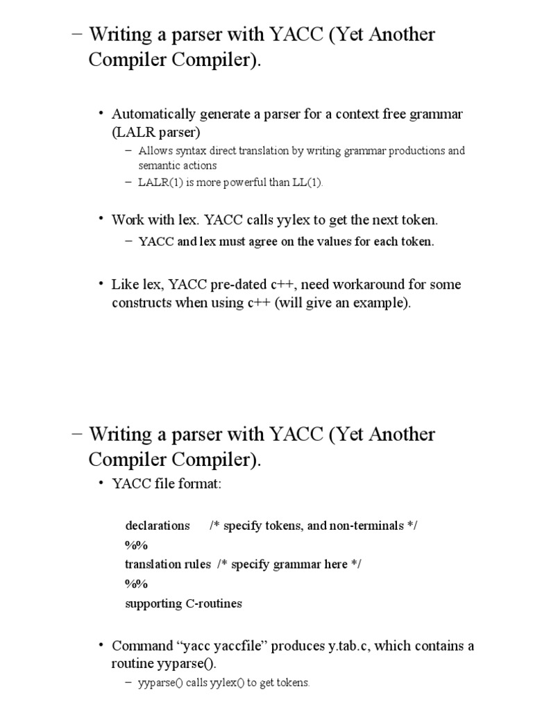 Yacc | PDF | Parsing | Computer Programming Yacc | PDF | Parsing | Computer Programming