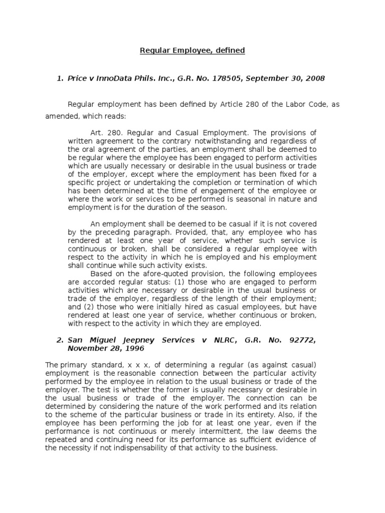 Definition of Regular Employment in PH | PDF | Independent Contractor ...