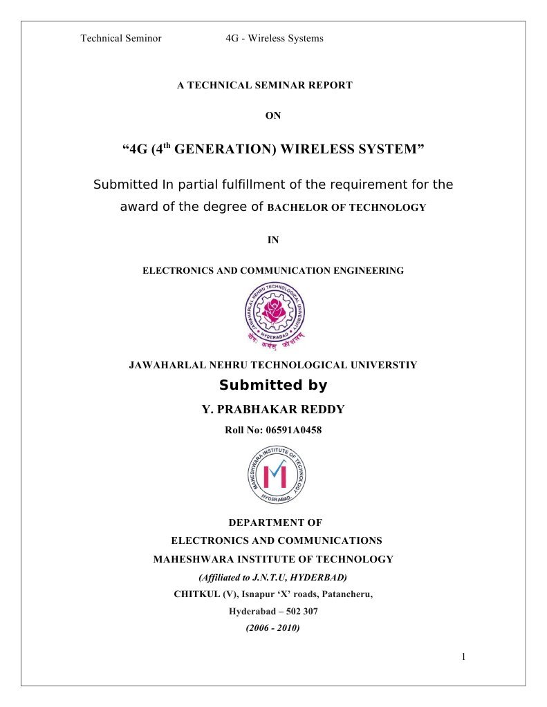 "4G (4 Generation) Wireless System": Submitted in Partial Fulfillment ...