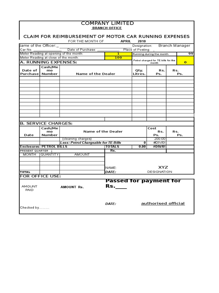 Petrol Bill Format Pdf