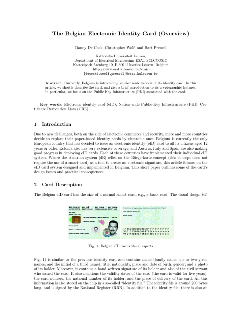 Paper on Belgium Id Card | Public Key Cryptography | Public Key Certificate