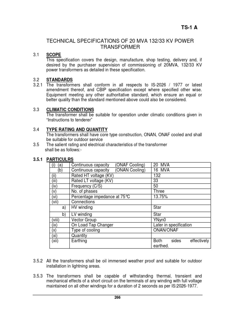 Technical Specification For 20 MVA Transformer PDF | PDF | Transformer ...