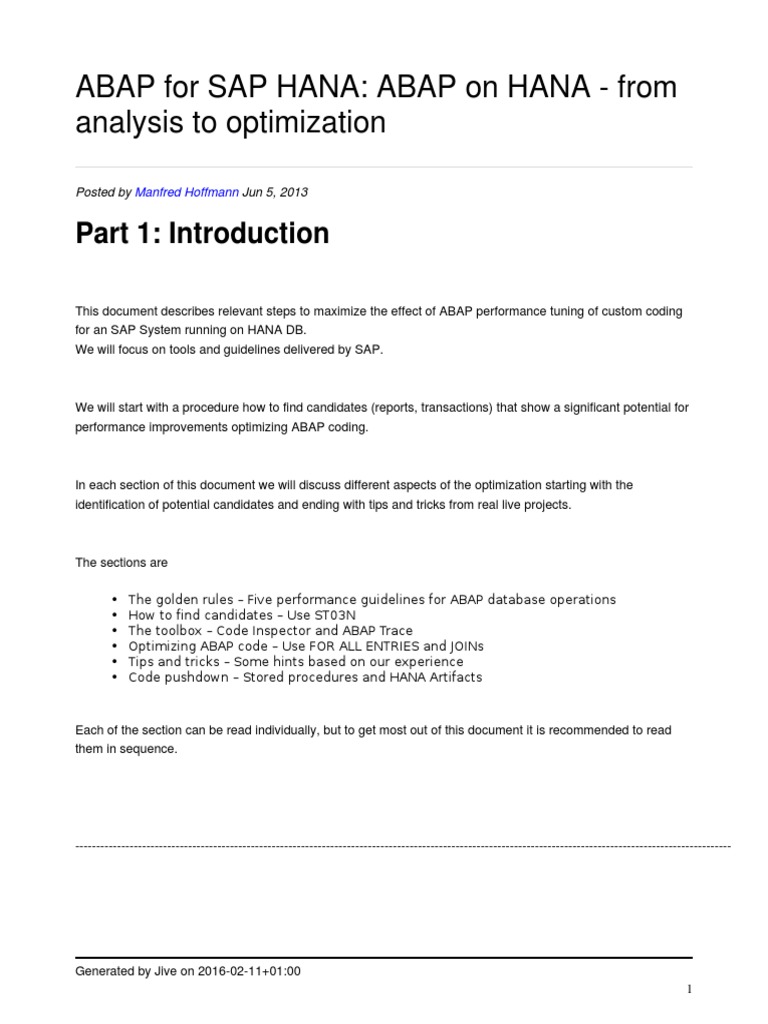 Abap On Hana From Analysis To Optimization | PDF | Parameter (Computer ...