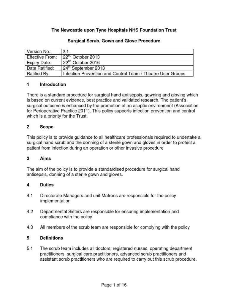 Surgical Scrub, Gown, and Glove Protocol | PDF | Surgery | Health Sciences