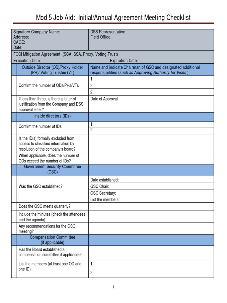 Mod 5 Job Aid Initial Annual Compliance MTG Checklist | PDF | Exports ...