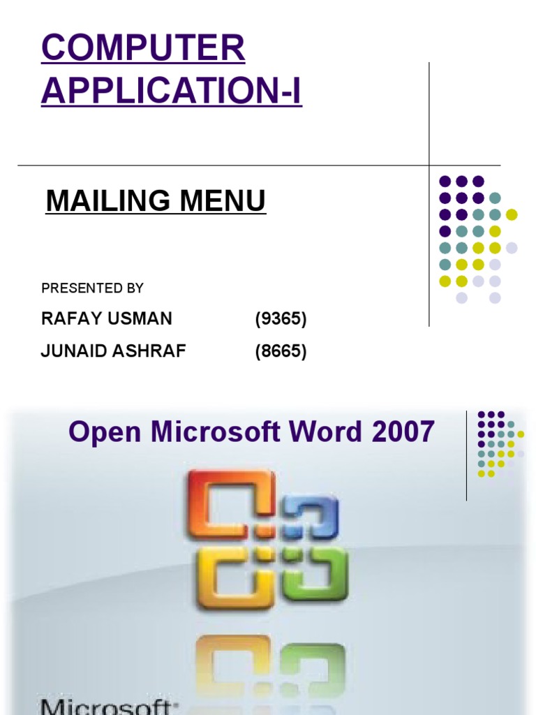 Computer Application I Mailing Menu PDF Mail Computer Science