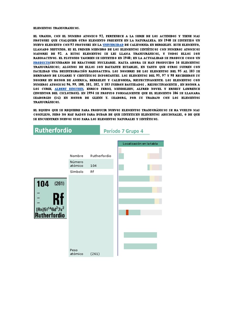 Elementos Transuranicos | PDF | Conjuntos de elementos químicos ...