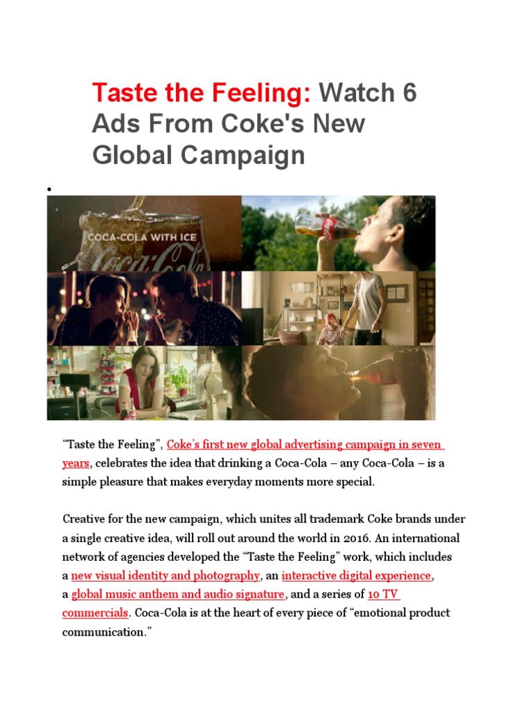 Coca-Cola's "Taste the Feeling" Campaign | PDF | Coca Cola | Advertising