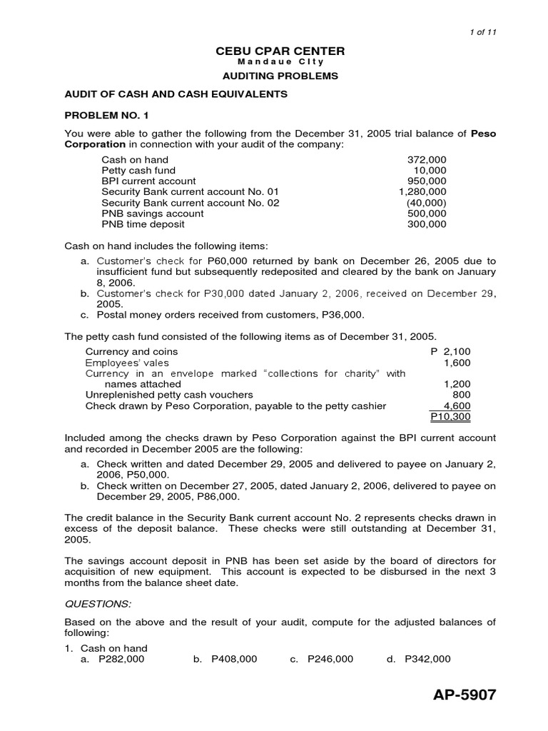 CPAR Audit of Cash and Equivalents | PDF | Debits And Credits | Cheque