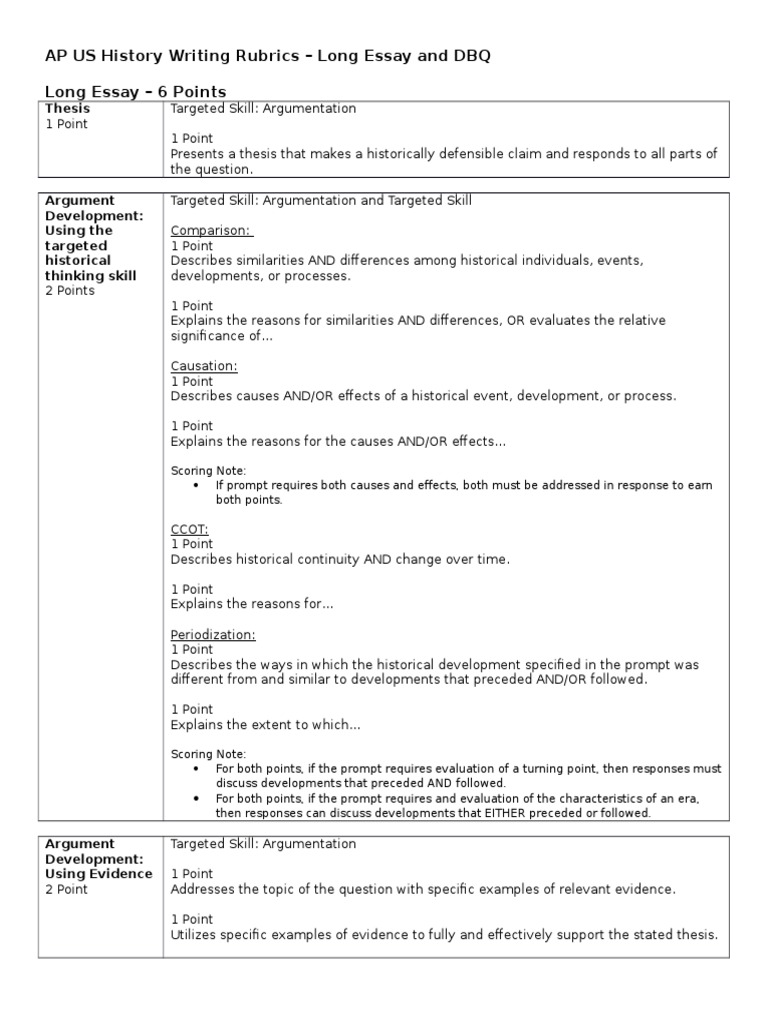 AP US History Essay Writing Rubrics | PDF | Essays | Thesis