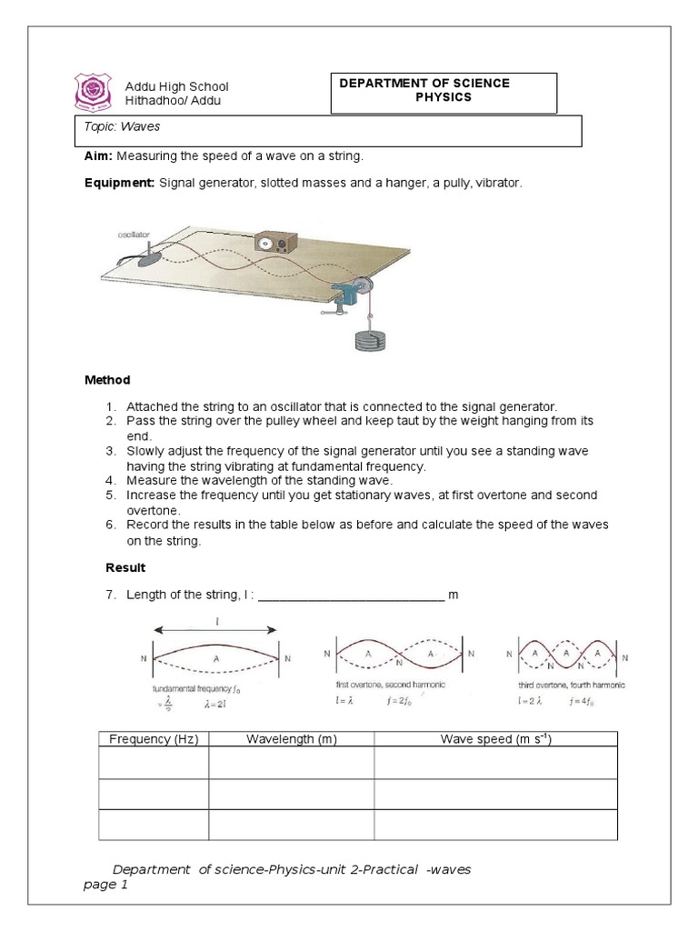 Standing Wave Lab Experiment Guide | PDF