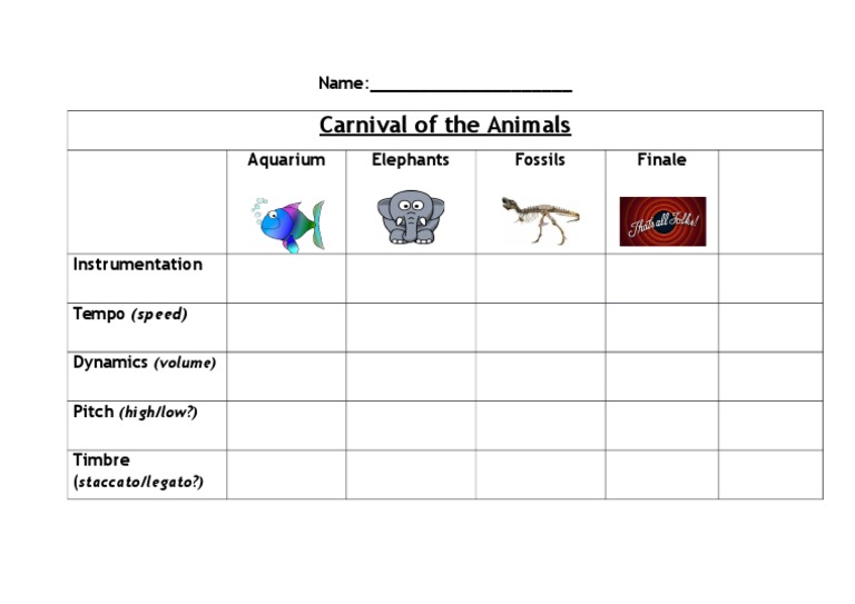Carnival of The Animals Worksheet 2 | PDF