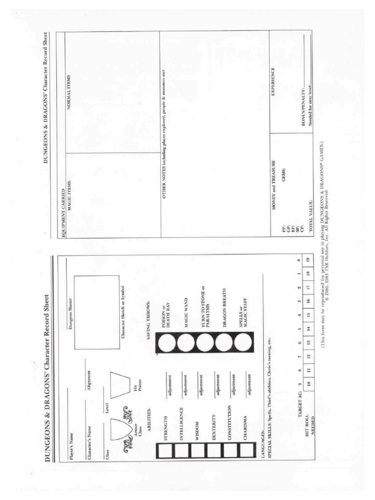 DND Red Box Character Sheet | PDF