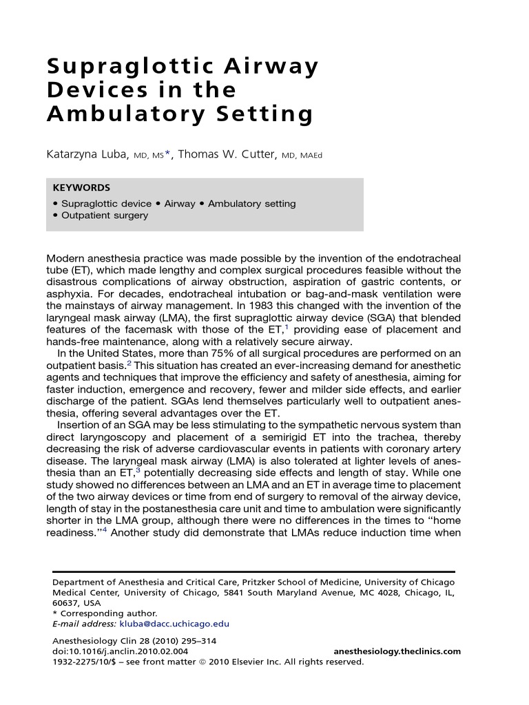 Supraglottic Airway Devices Overview | PDF | Anesthesia | Medicine