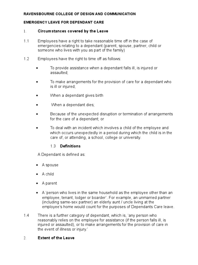 Emergency Leave for Dependant Care | PDF | Emergency | Human Resource ...