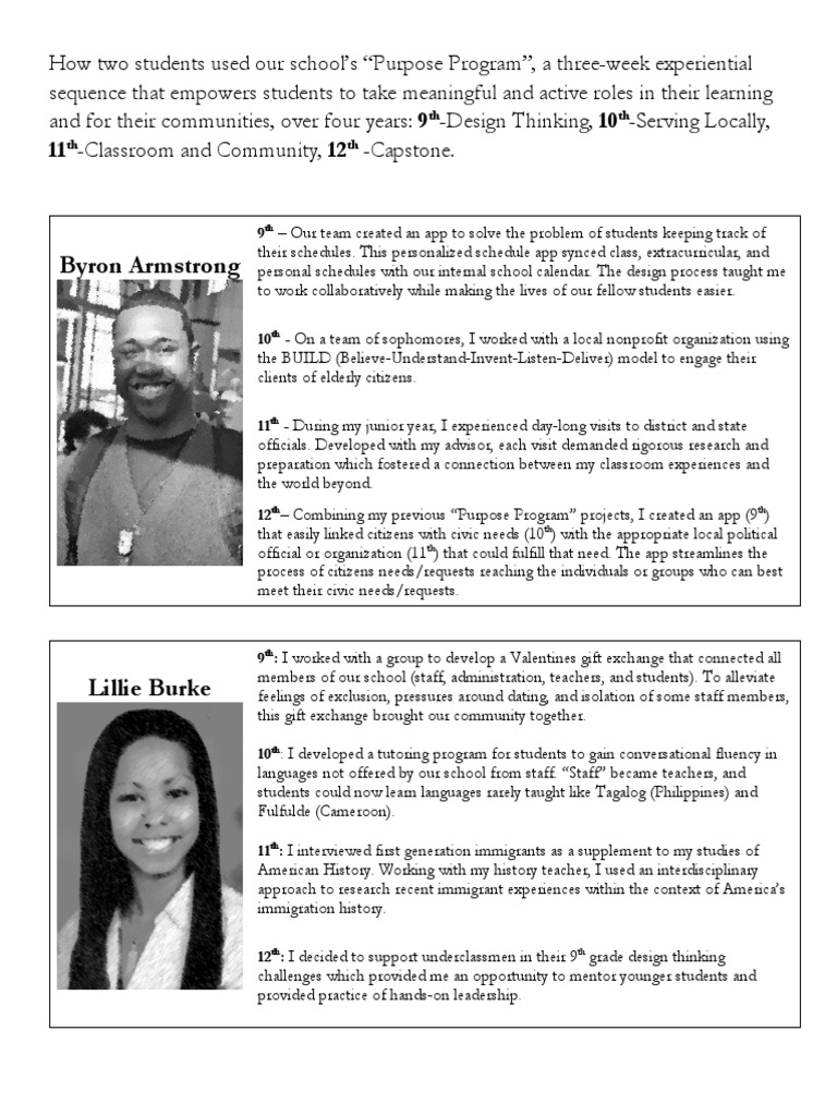 SQ School Challenge-Proposal Draft Student Profile 1 | PDF
