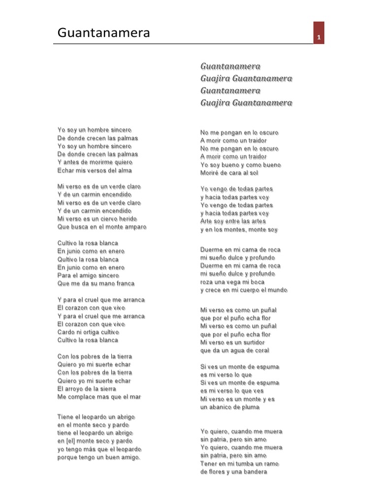 Guantanamera Letras | PDF | Arte | Religión y espiritualidad