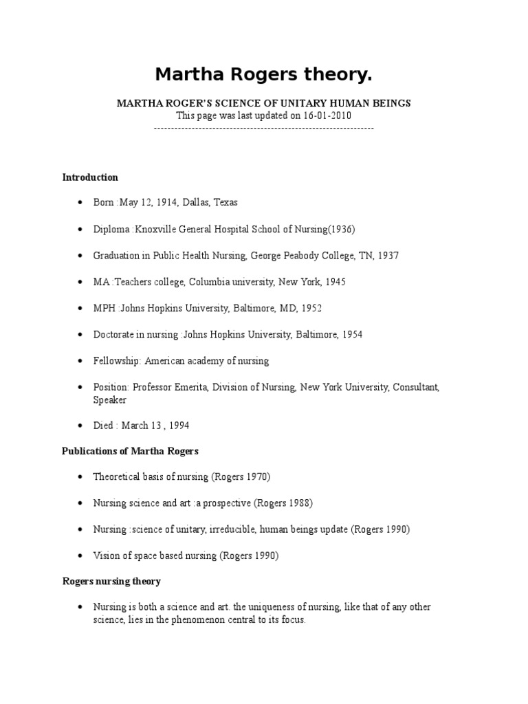 Martha Rogers Theory | Nursing | Emergence