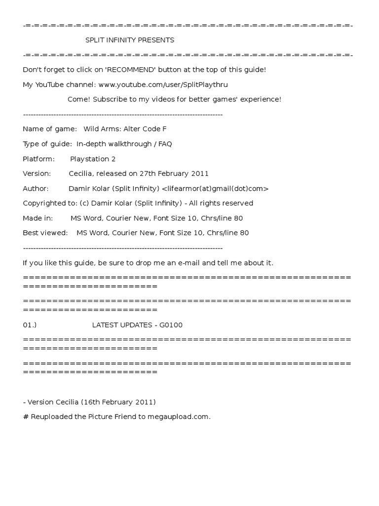 Wild Arms Alter Code F (PS2) | PDF | Menu (Computing) | Leisure