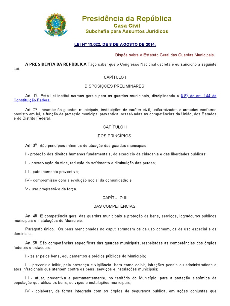 Estatuto Guarda Municipal Lei #13.022 | PDF