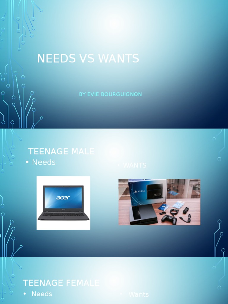 Needs vs Wants by Age & Gender | PDF