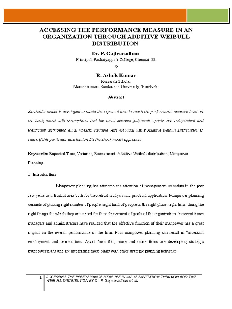 Accessing The Performance Measure in An Organization Through Additive Weibull Distribution | PDF ...