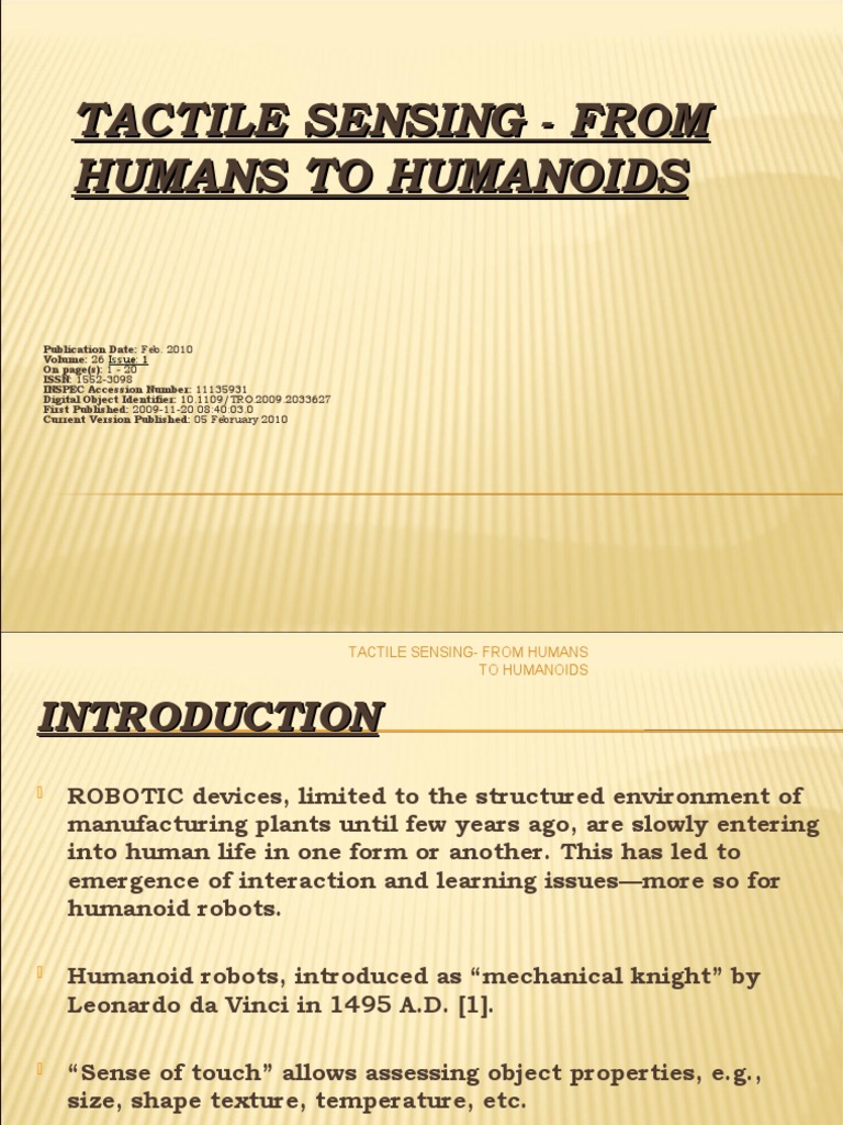 Tactile Sensing From Humans To Humanoids (Ieee Paper 2010) Sultan | PDF ...