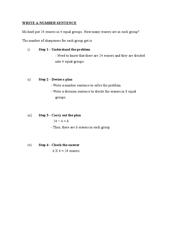 Write A Number Sentence and Drawing A Picture For Problem Solving | PDF ...