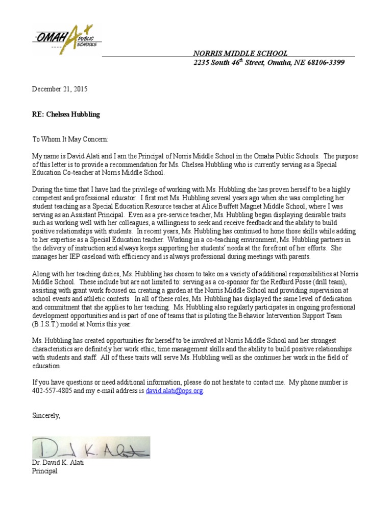 Letter Of Recommendation For School Of Education